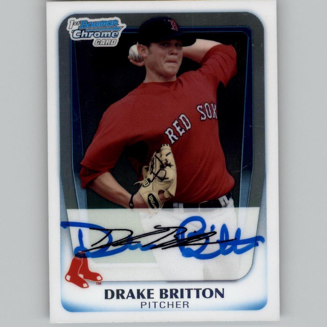 Drake Britton Signed Boston Red Sox 2011 Bowman Chrome Baseball Card #BCP94