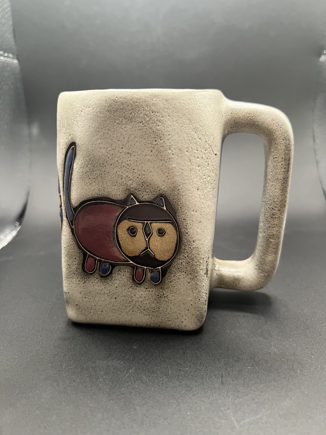 Designer Mara of Mexico Art Pottery Cat Mug Unique Square Bottom Stoneware