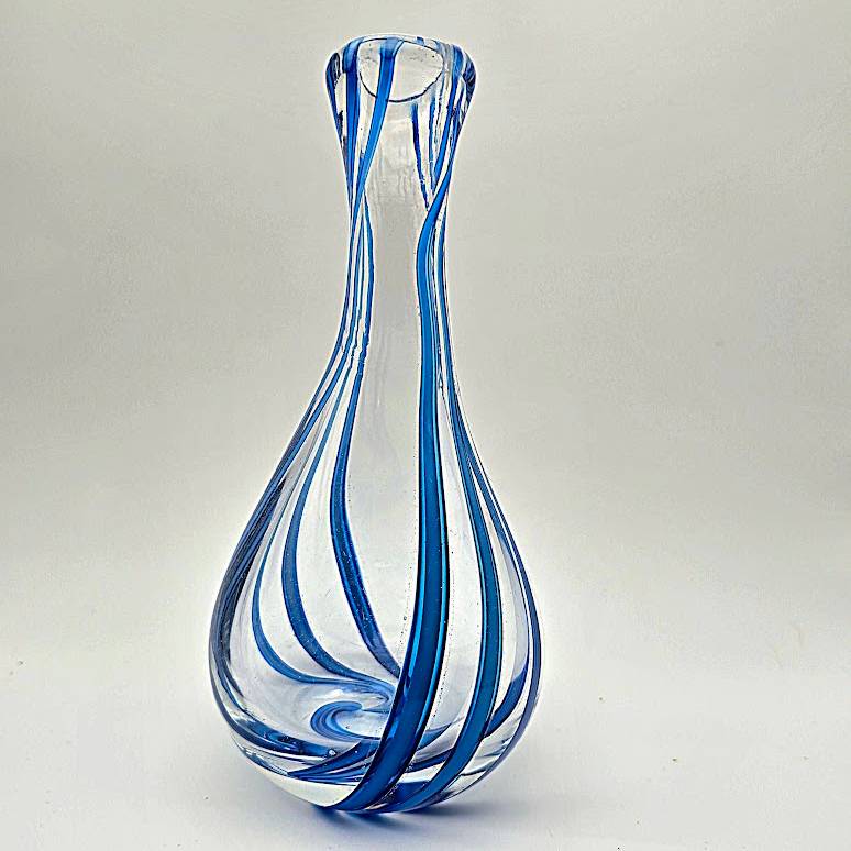 Robert Hamon Art Glass Bud Vase, Hand Blown Glass Ribbon Patterned Vase