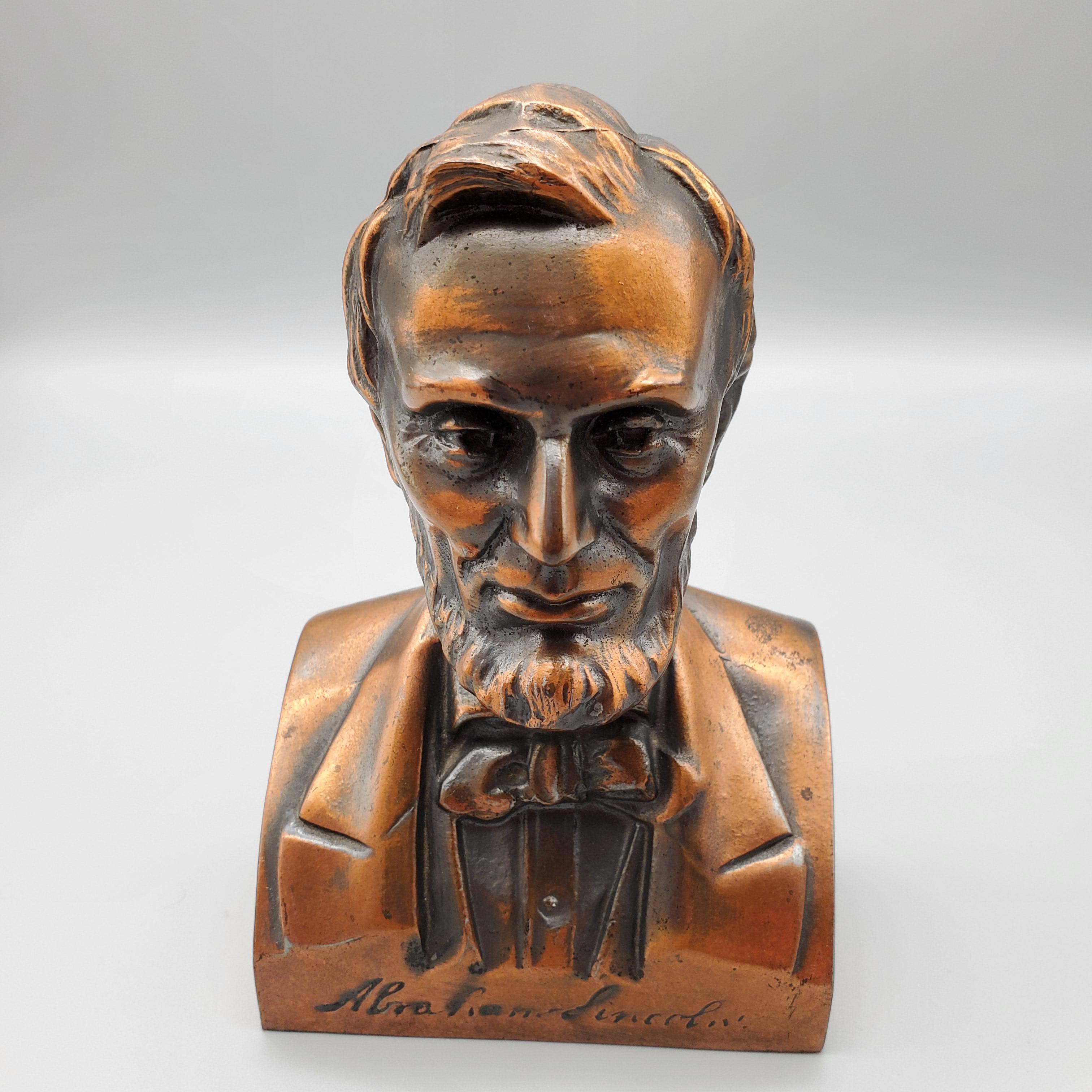 Abe Lincoln President Bank Copper Plated Metal Bust