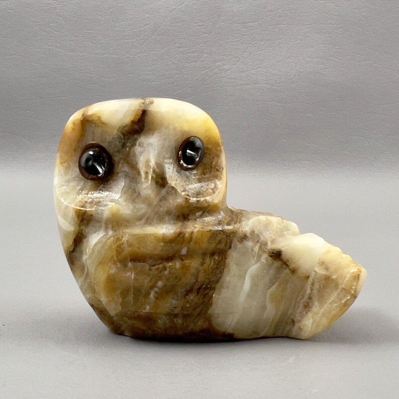 007 Vintage Owl Marble Stone Carved Paperweight Natural Stone Mexico