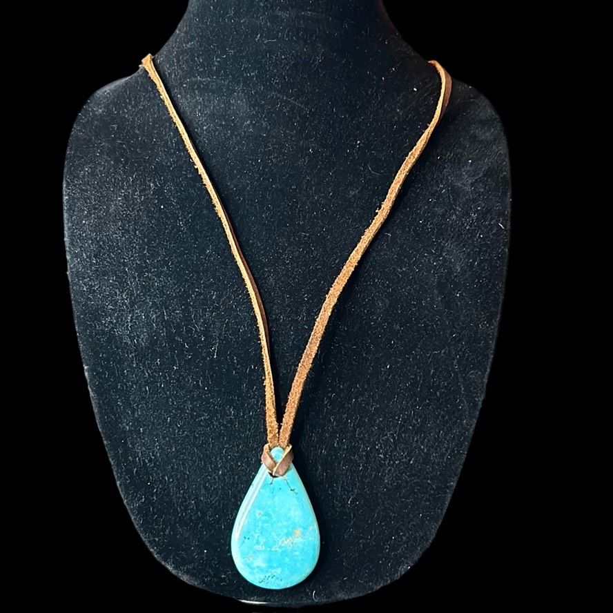 Real Turquoise Medallion Necklace On A Leather Cord - Adjustable