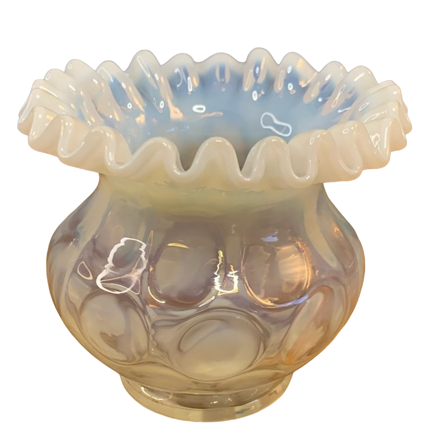 White Opalescent Fenton Ruffle Vase