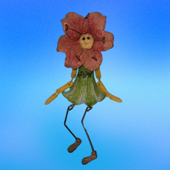 Anthropomorphic Pink Flower Shelf Sitter Figurine