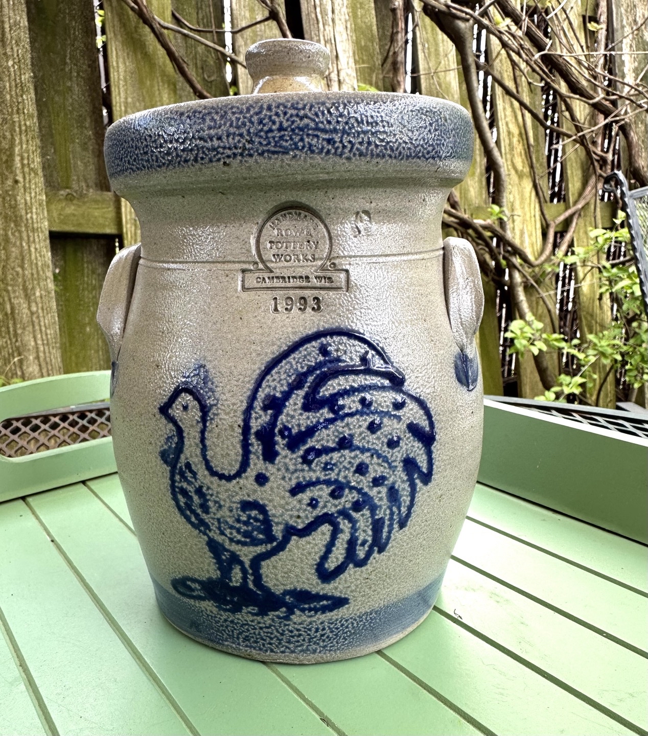 Vintage Rowe Pottery Salt Glazed Stoneware Crock Rooster Signed Anne ...