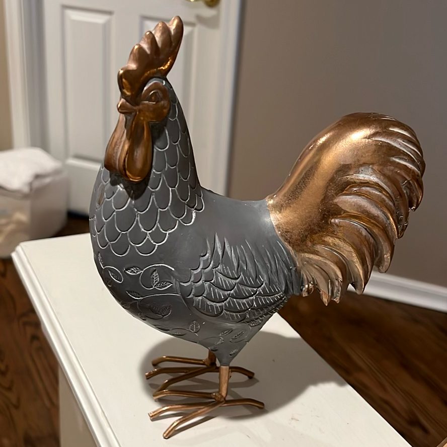 Gray and gold, resin rooster