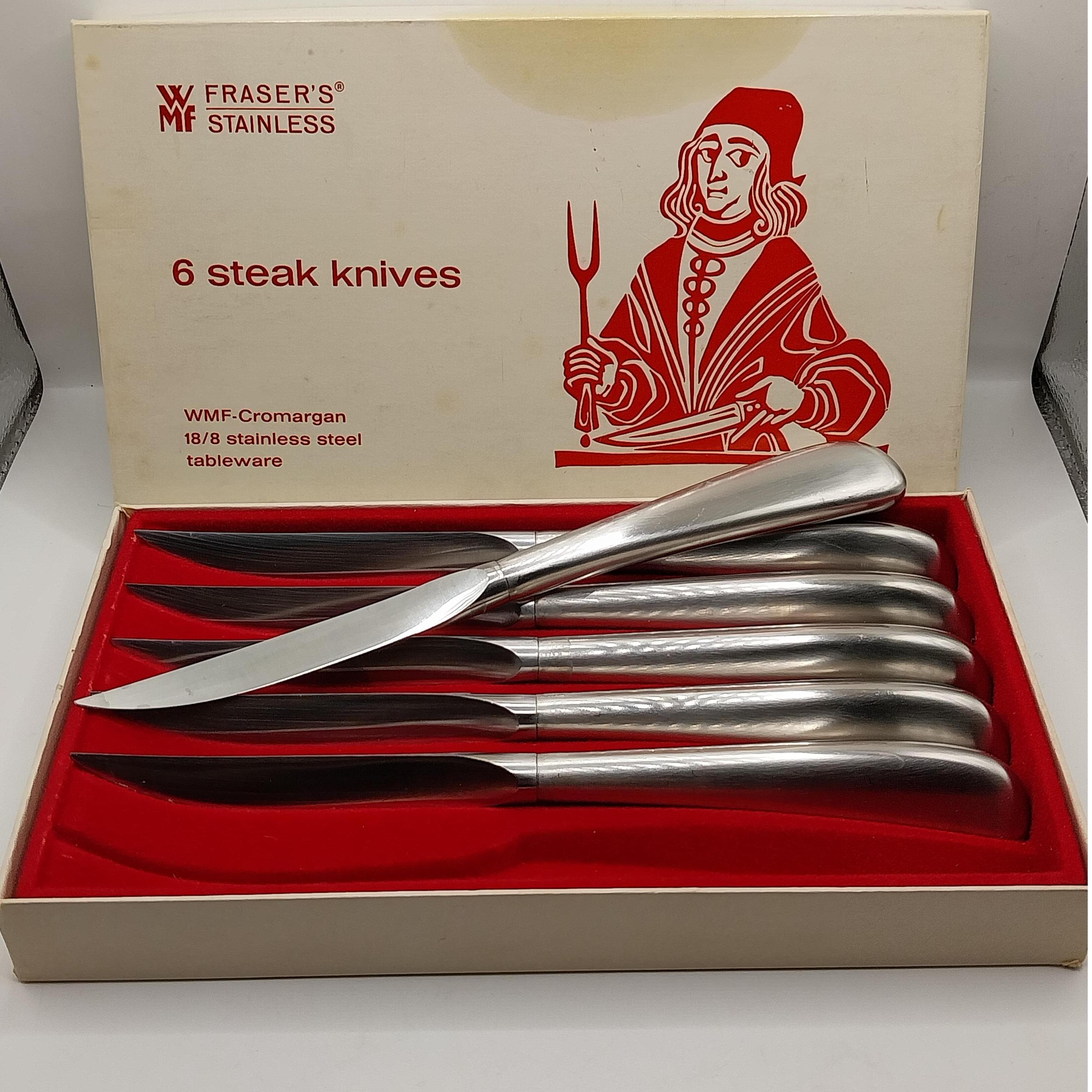 Vintage WMF Germany Set of 6 Steak Knives w Box Fraser's Stainless 18/8 ...