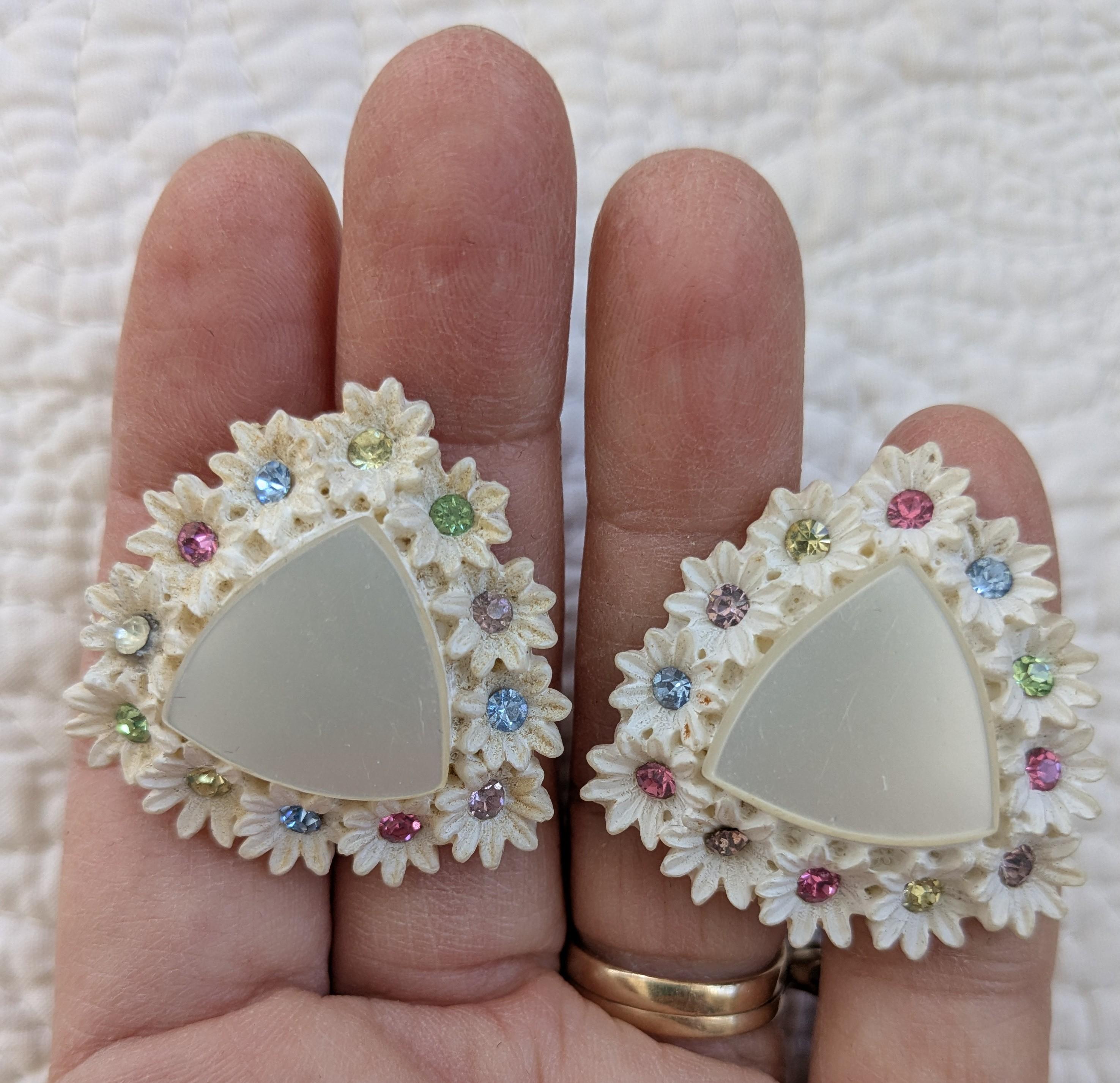 Vintage Celluloid and Mother of Pearl Clip On Earrings with ...