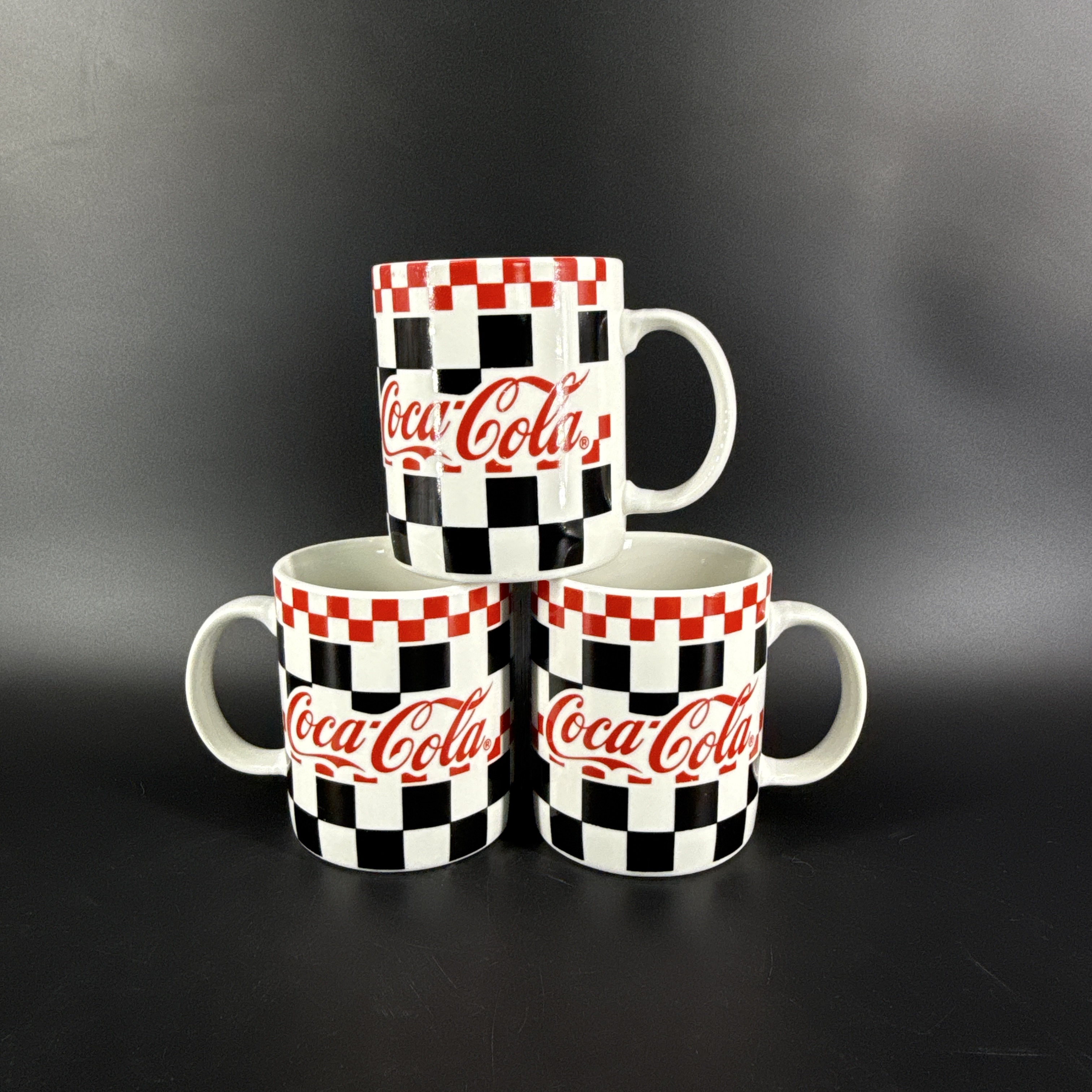Vintage Coca-Cola Coke Checkered Coffee Mugs Lot 3 Gibson 1996 Cups