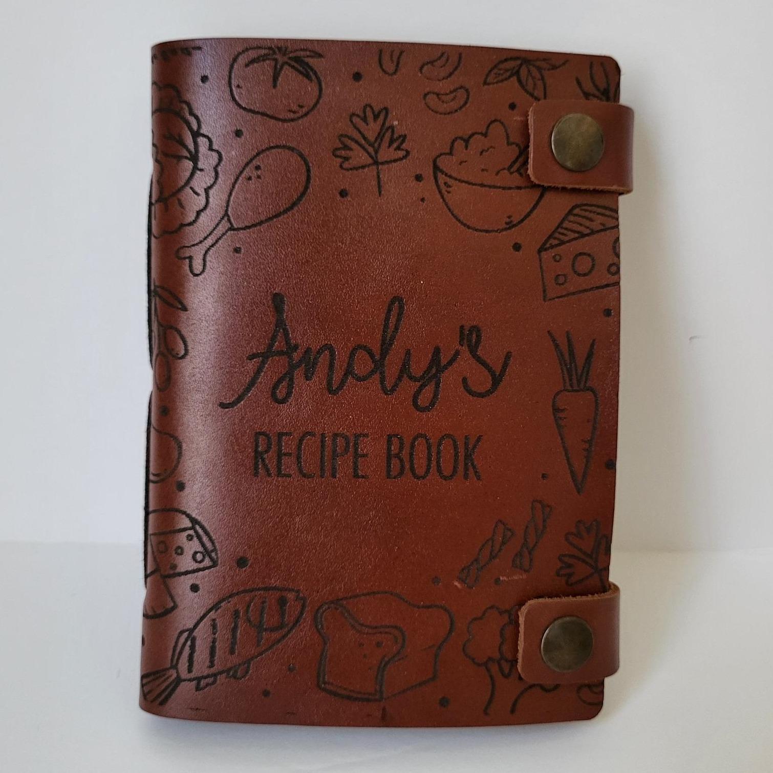 Handmade Leather Recipe Book, Personalize "Andy's Recipe Book" Holds ...