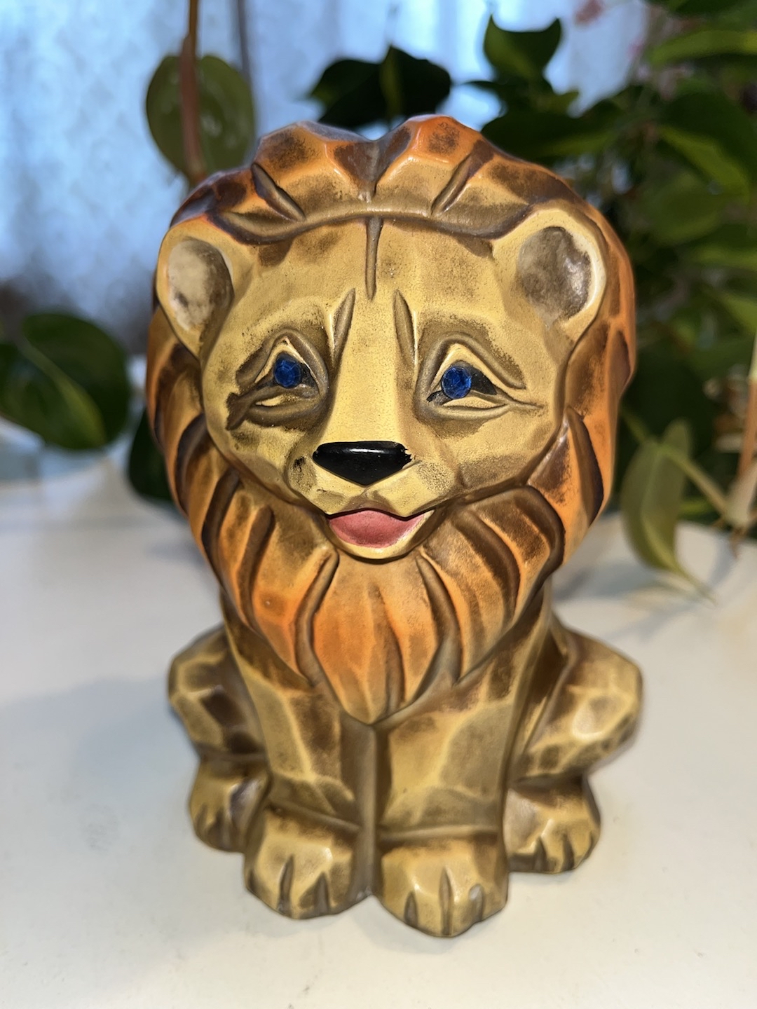 Napcoware Carved Lion Bank Rhinestone Eyes