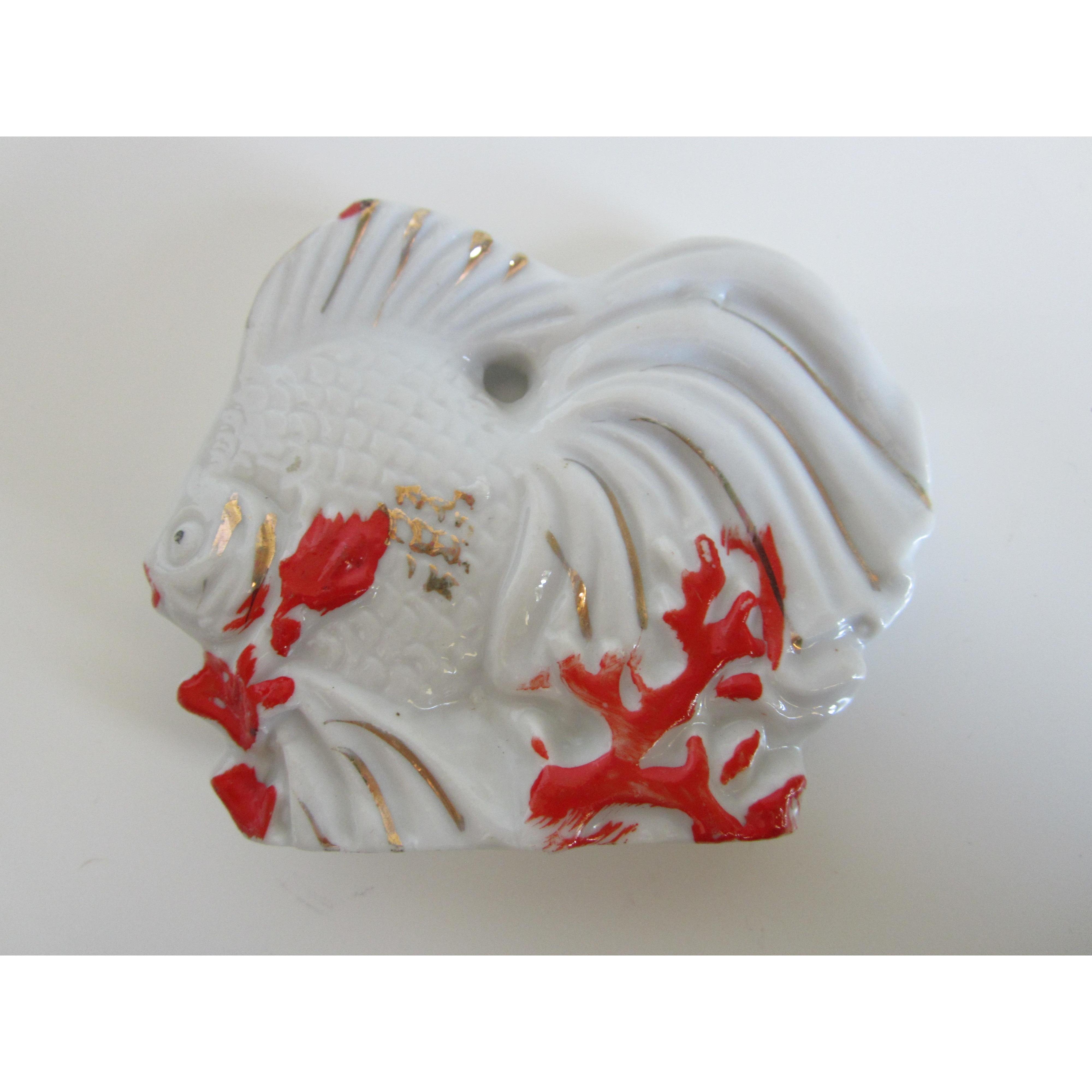 Vintage MCM Porcelain Fancy Tail Goldfish Figurine