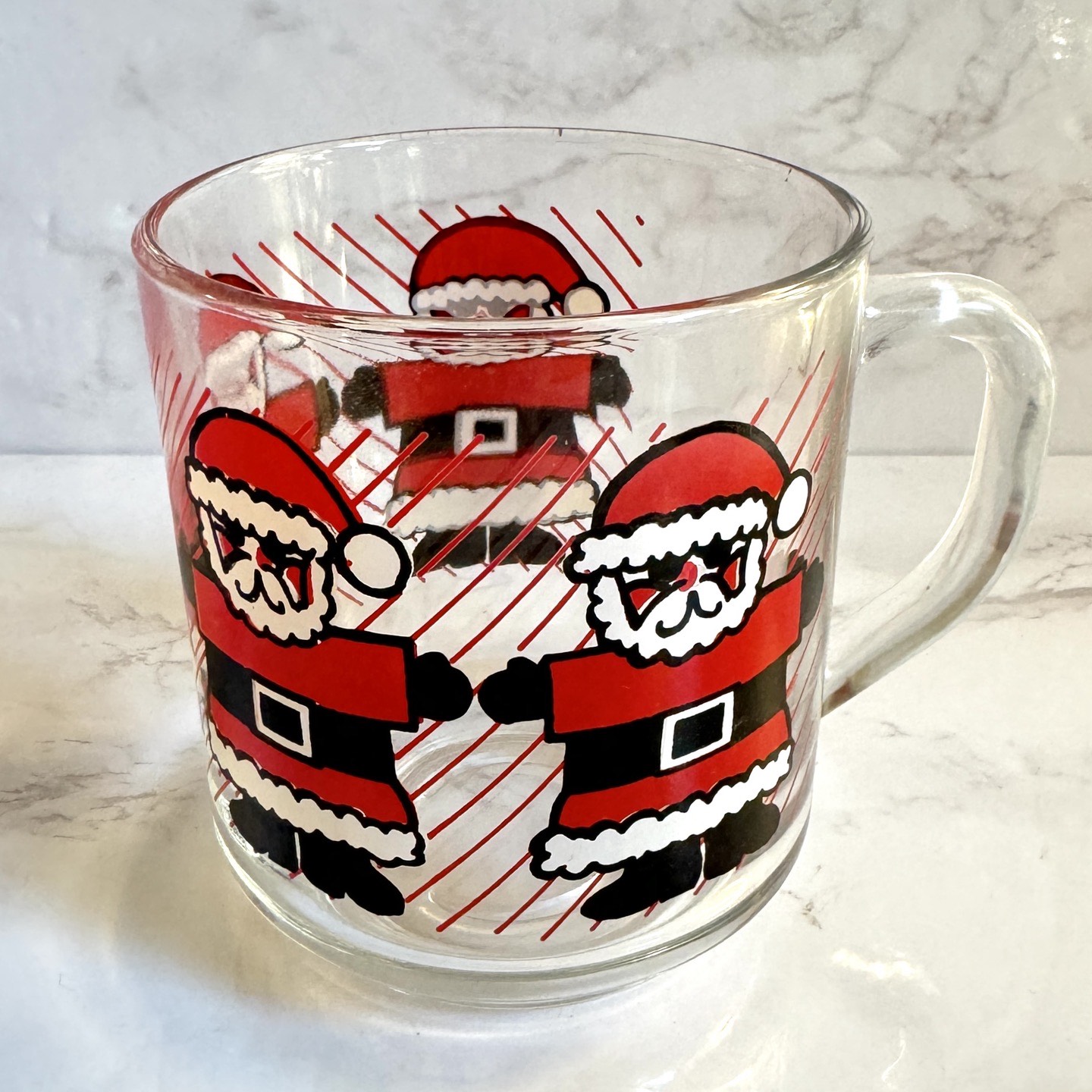 Vintage Luminarc Clear Glass Santa Coffee Mug Christmas