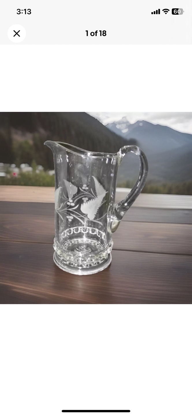 EAPG Dakota Baby Thumbprint Tankard Pitcher w/Fern & Berry Etch 9 1/2 ...