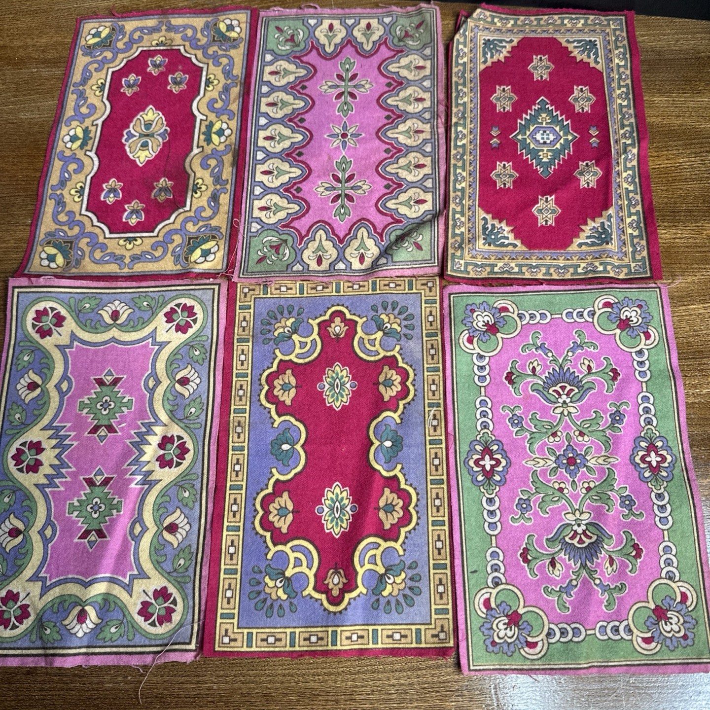 Tobacco Felt Flannel Rug Design Pink Red Yellow Green Quilting Fabric