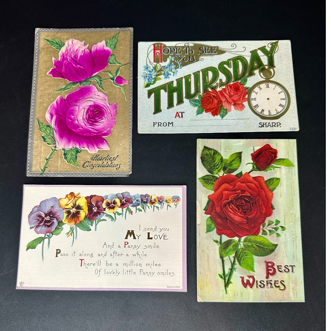 Bold & Beautiful Antique/Vintage Postcard Collection, 4pcs