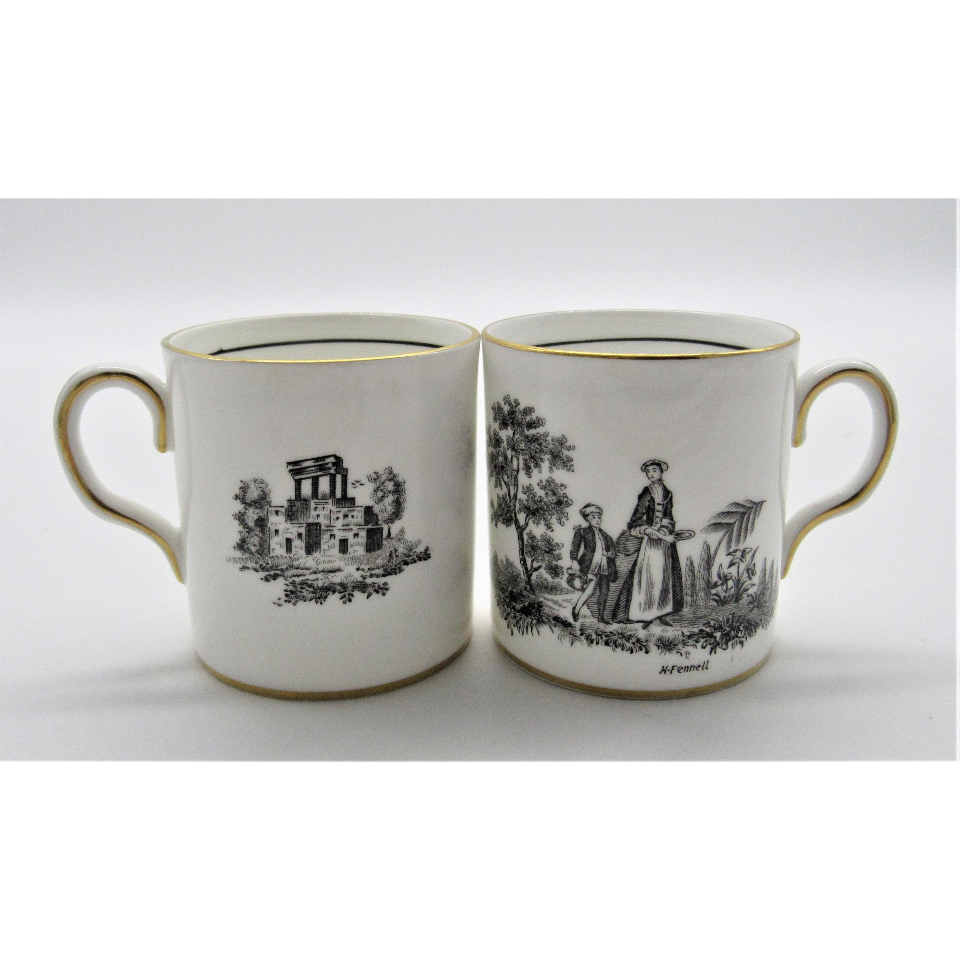 Pair 1950's Royal Chelsea English Bone China Flat Demitasse Cups