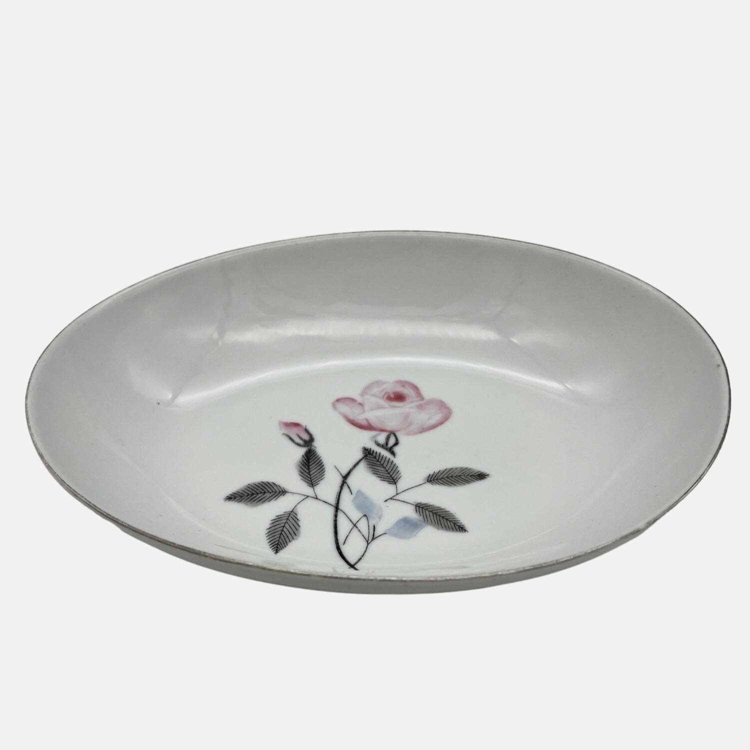 Orient China Japan Oval Vegetable Bowl Pink Floral Design Platinum Trim 10"