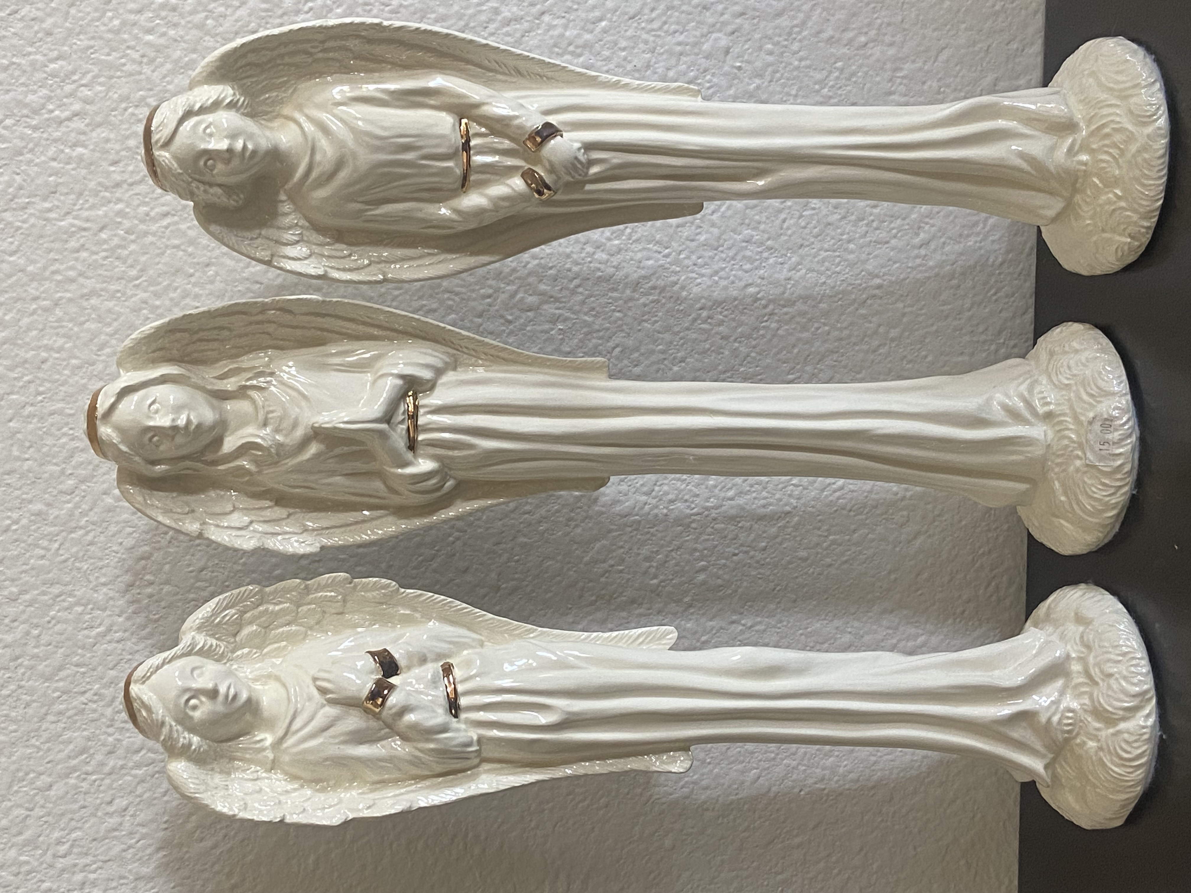 3 Porcelain Angel Figurines, 14" Tall, 3.5" Wide