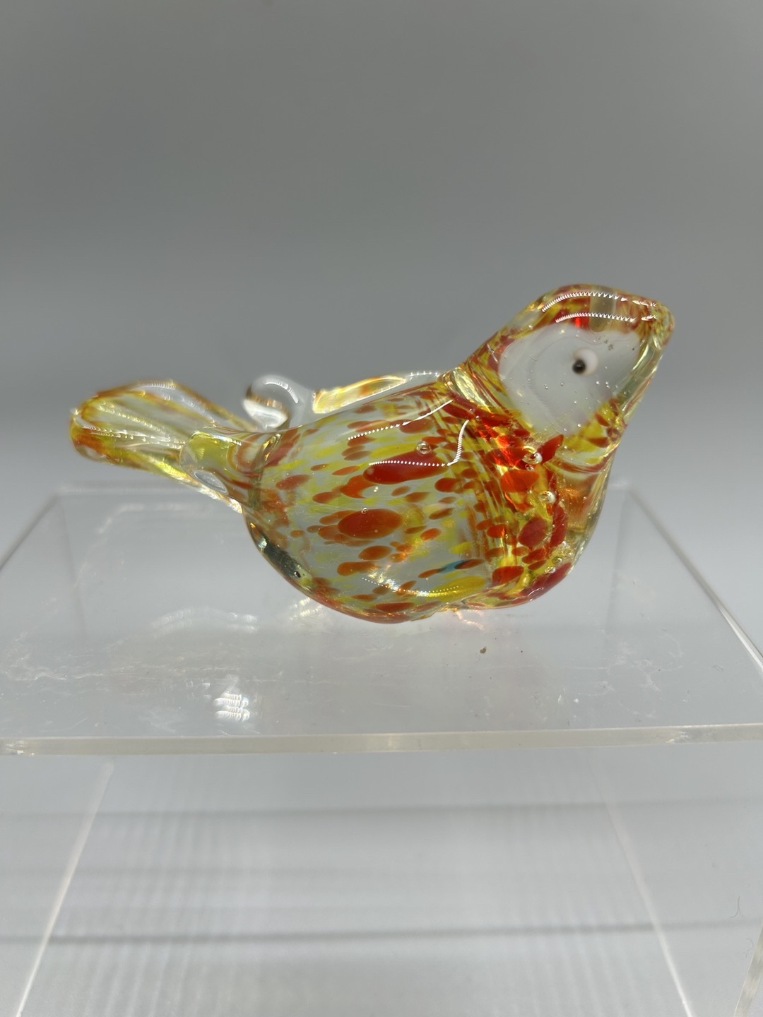 Clear Art Glass Bird With Red/yellow Details - 2in