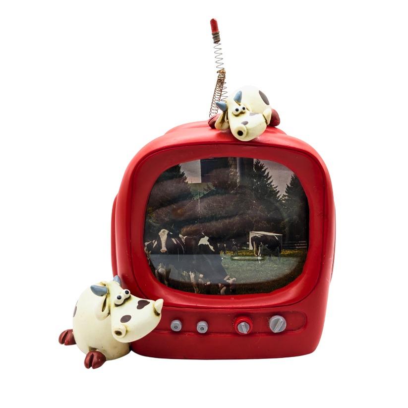 Rare P. Chiari Coin Bank, Vintage Paolo Chiari Red TV and Cows Piggy ...