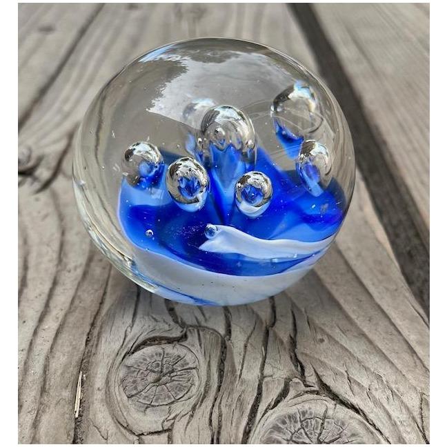 Blue & White Glass Paperweight
