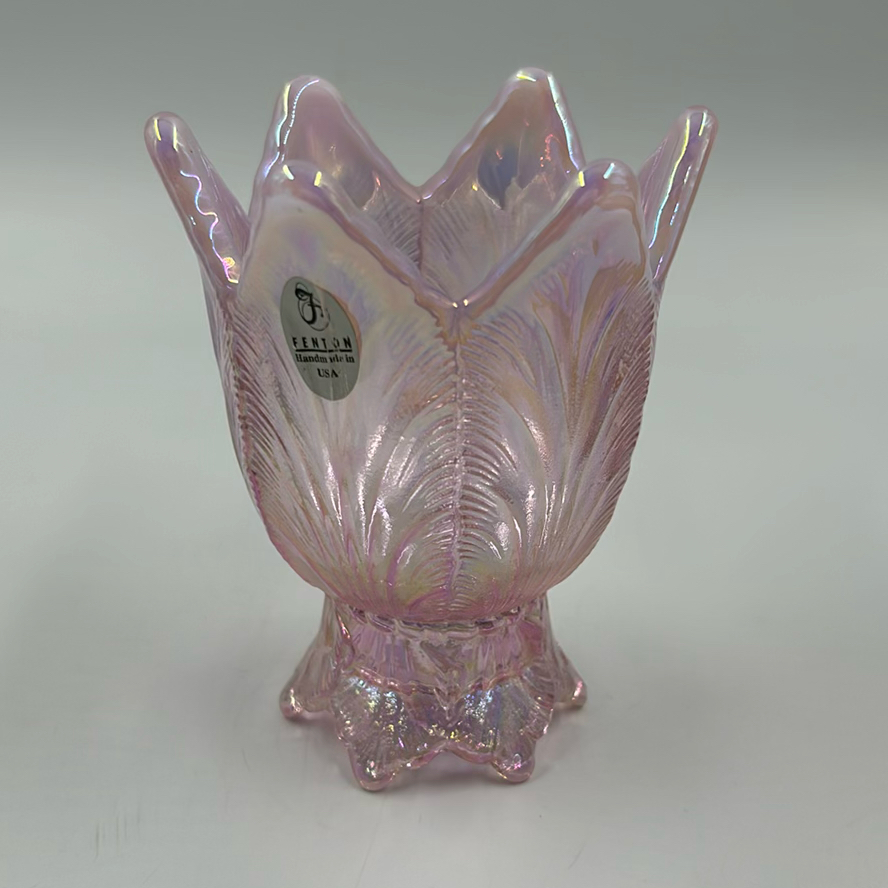 Fenton Pink Opalescent Iridescent Two Way Candle Holder About 4.5” Tall