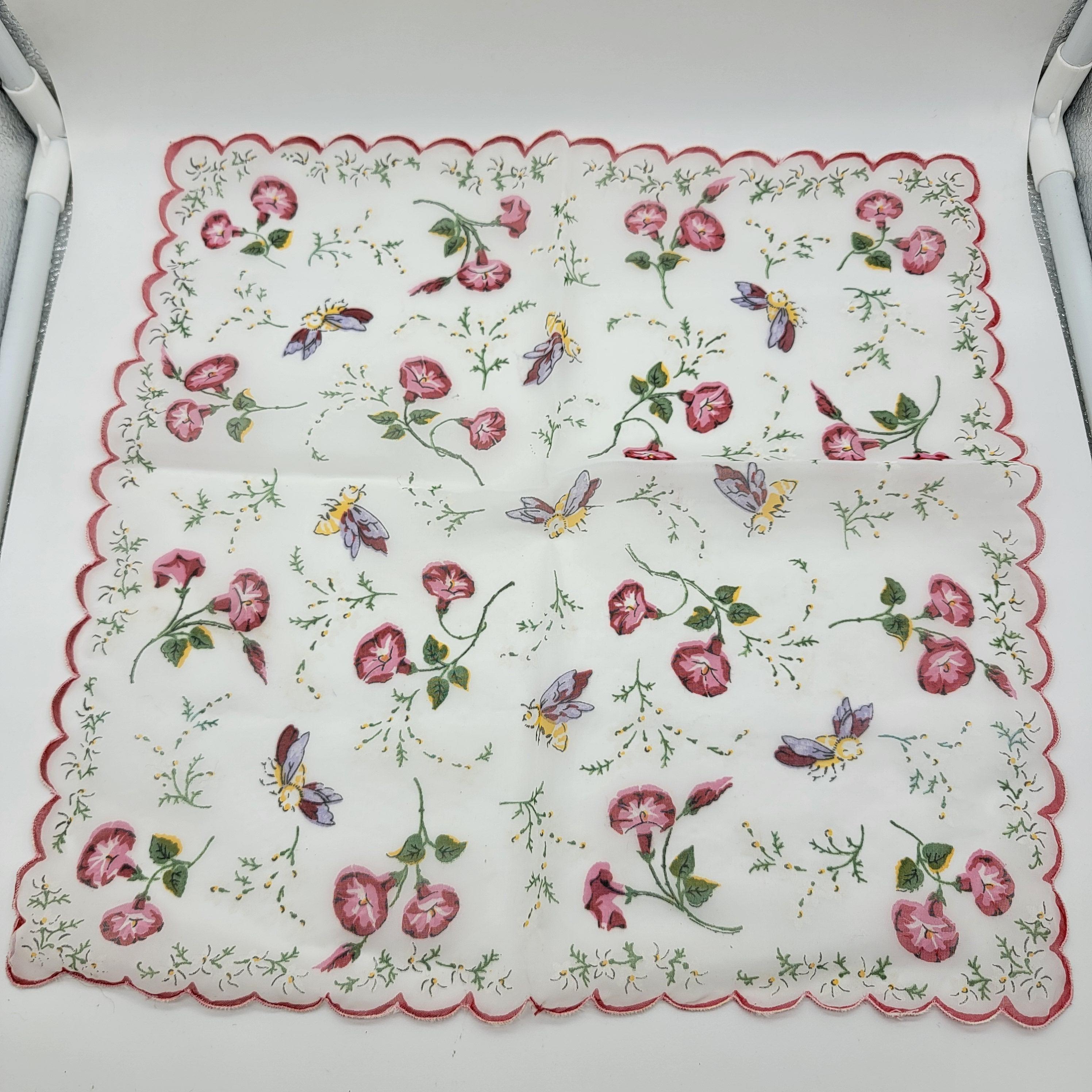 Sheer Dark Pink Floral Handkerchief