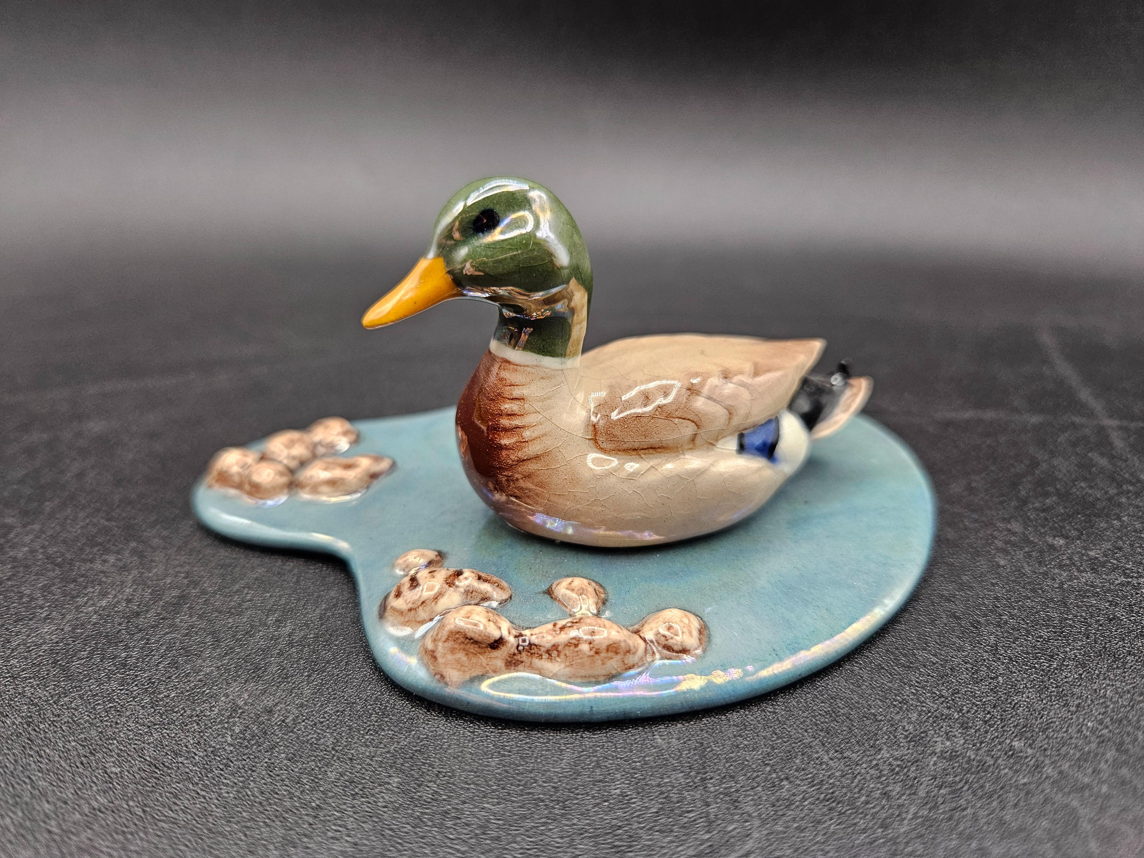 Retired Hagen Renaker Specialty Mallard Drake Duck on a Pond Vintage Signed
