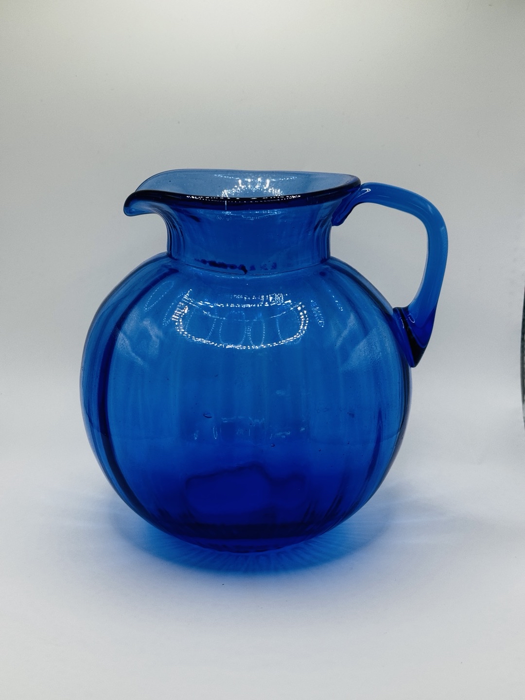 Cobalt Round Optic Blue Pitcher With Applied Handle 6x6"