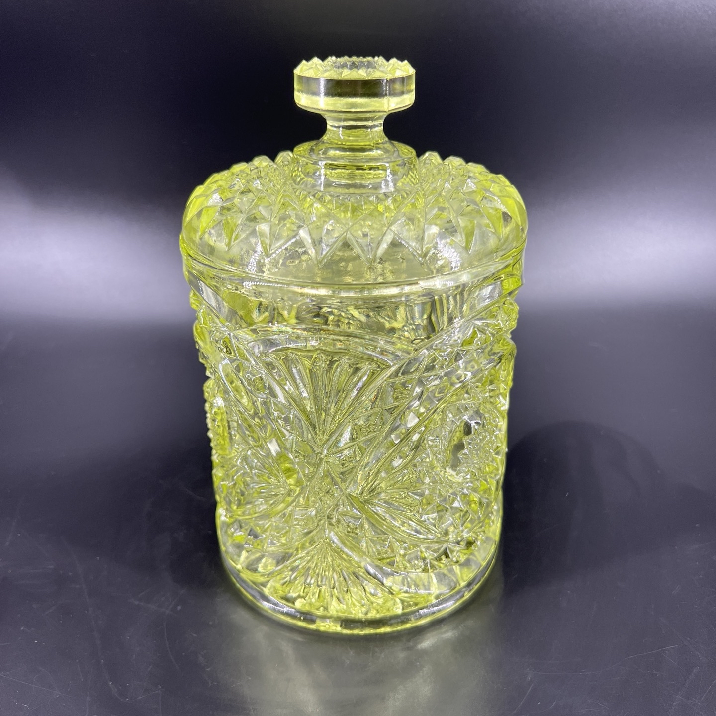 Vintage Yellow Pressed Glass Biscuit Jar