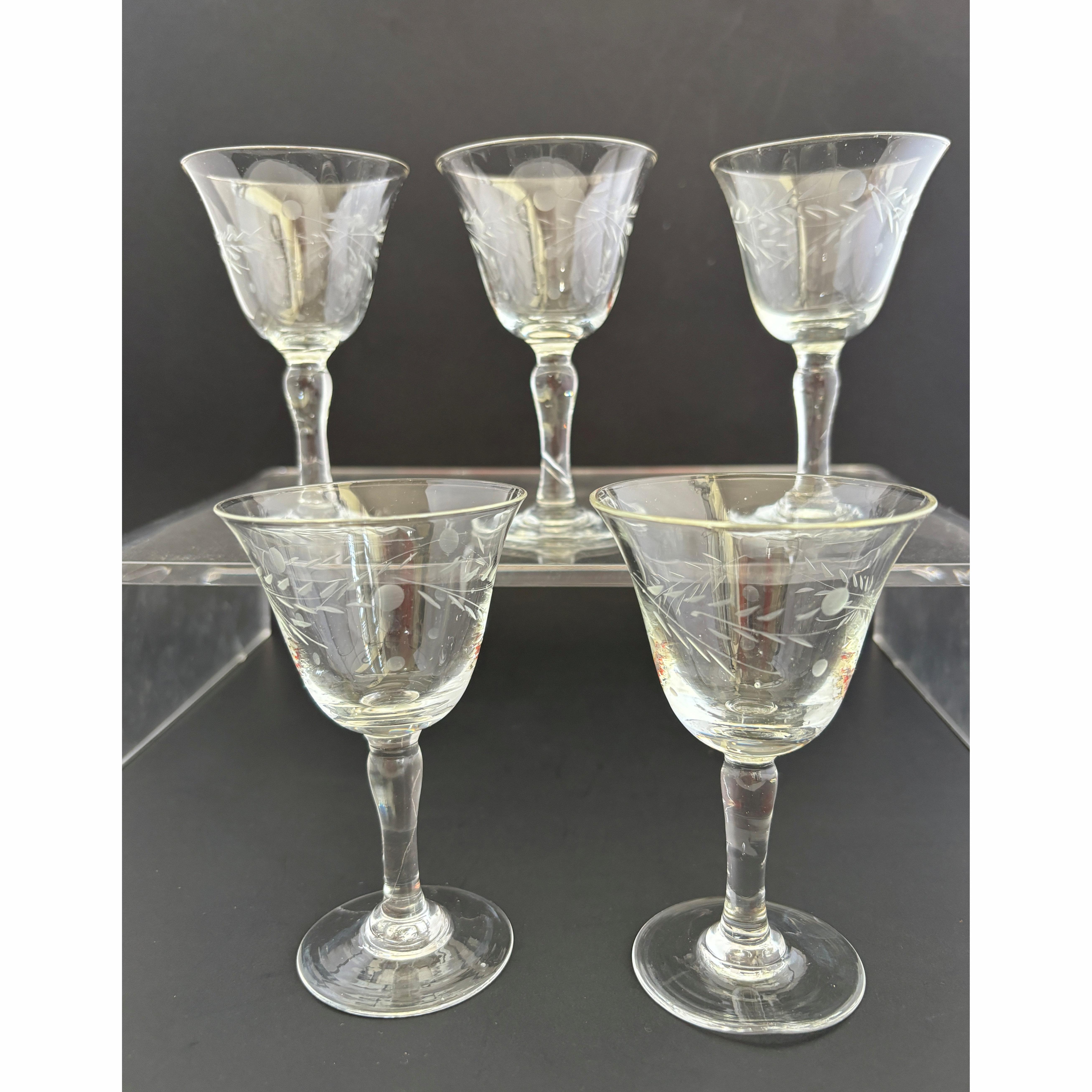 Crystal Etched Sherry Glasses Stemmed Liquor Cordial Set Shabby Decor ...