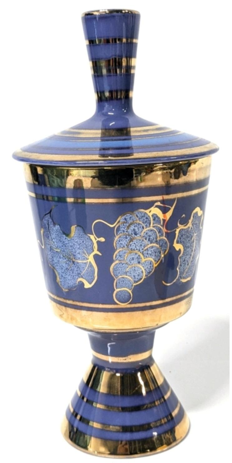 Mid Century Modern Vee Jackson Hand Decorated Violet Ceramic Chalice Jar With Lid