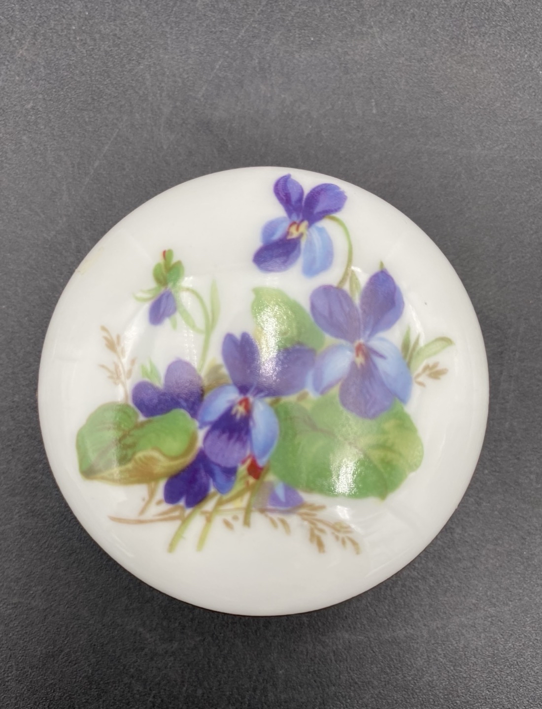 Small Round Porcelain Limoges, France Trinket Box w/bouquet of Purple ...