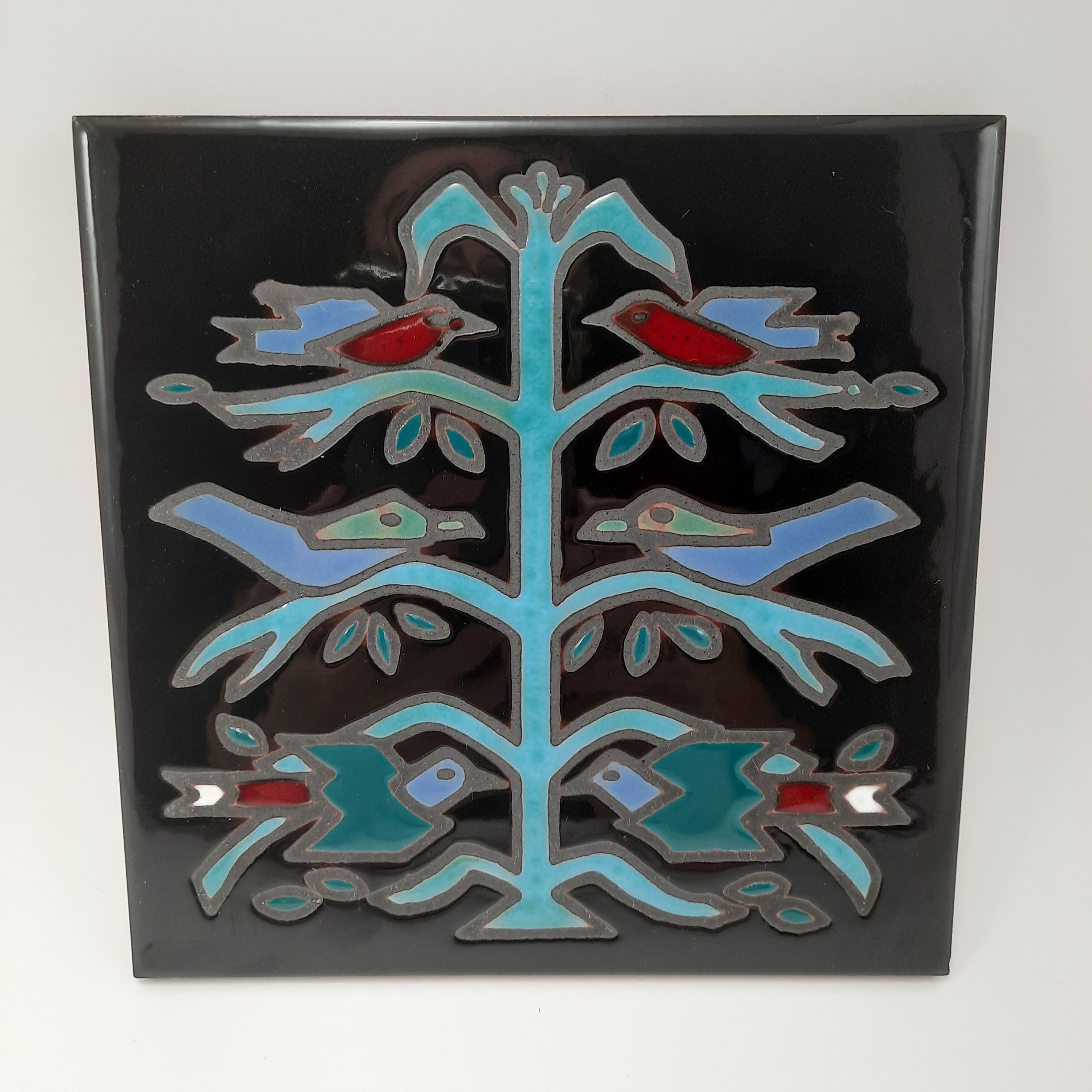 Southwest Birds Tree Turquoise Black Tile Trivet Wall Decor Teissedre ...