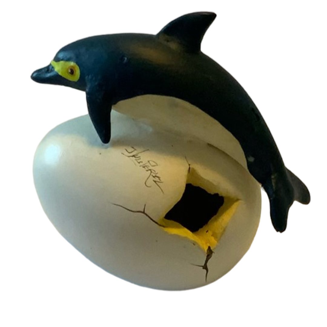 Artist Signed Ceramic Orca Hatching From Egg Sculpture Signed By J Luis ...
