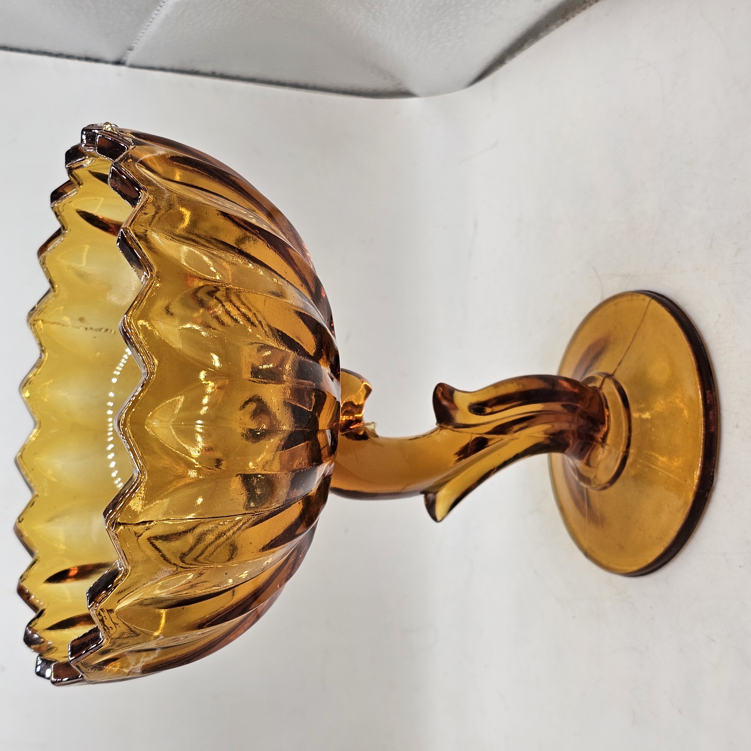 Indiana Glass amber flower lotus Compote vintage