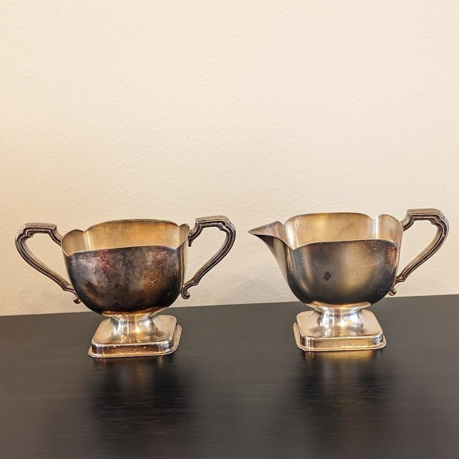 Vintage Silvercraft E.P.N.S. Creamer & Open Sugar Bowl Set Trophy Art ...