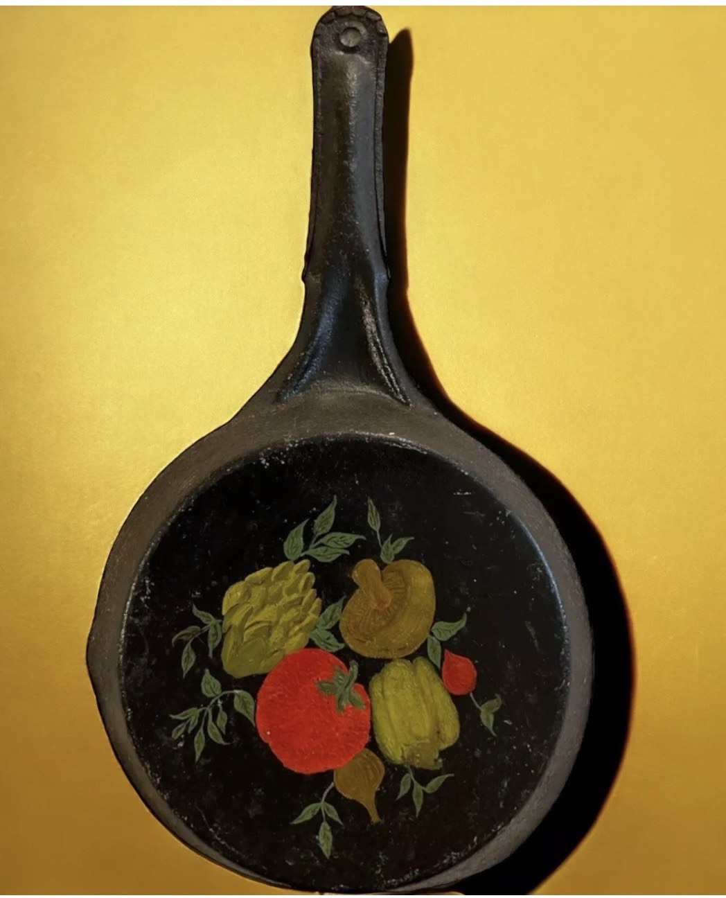 Vintage Retro Hand Painted Frying Pan with Vegetables on Back and ...