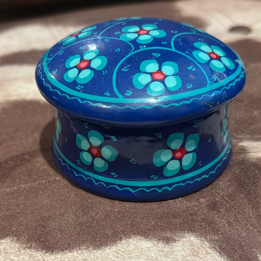 Talavera Redware Pottery Blue Floral Trinket Box
