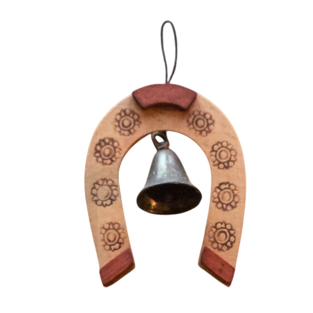 Wooden Horseshoe Bell Decor With Wood Burn Flowers Bell Has Design 3.25 ...