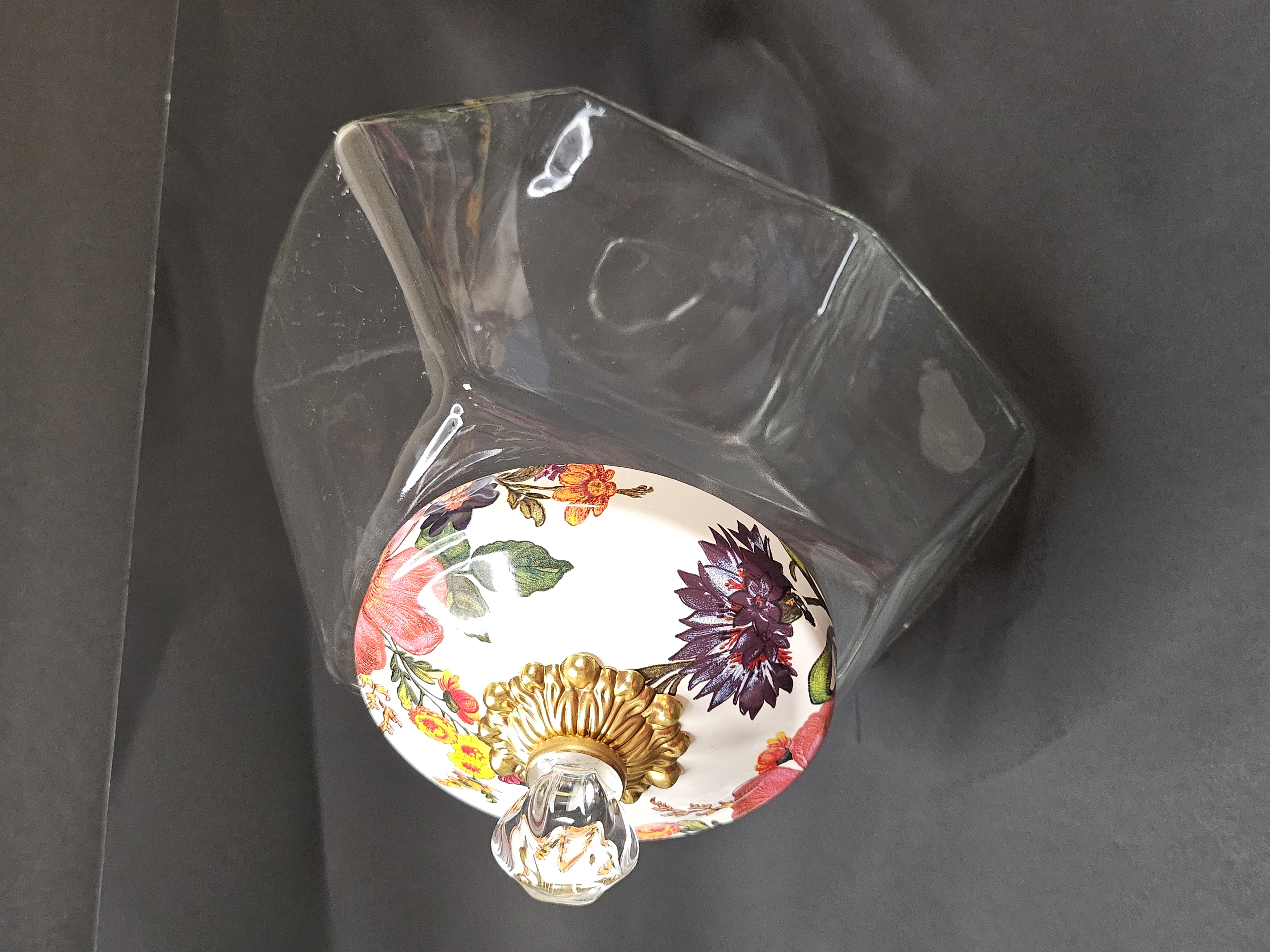 Mackenzie Childs Cookie Candy Jar Floral Enamel Over Metal Lid Clear ...