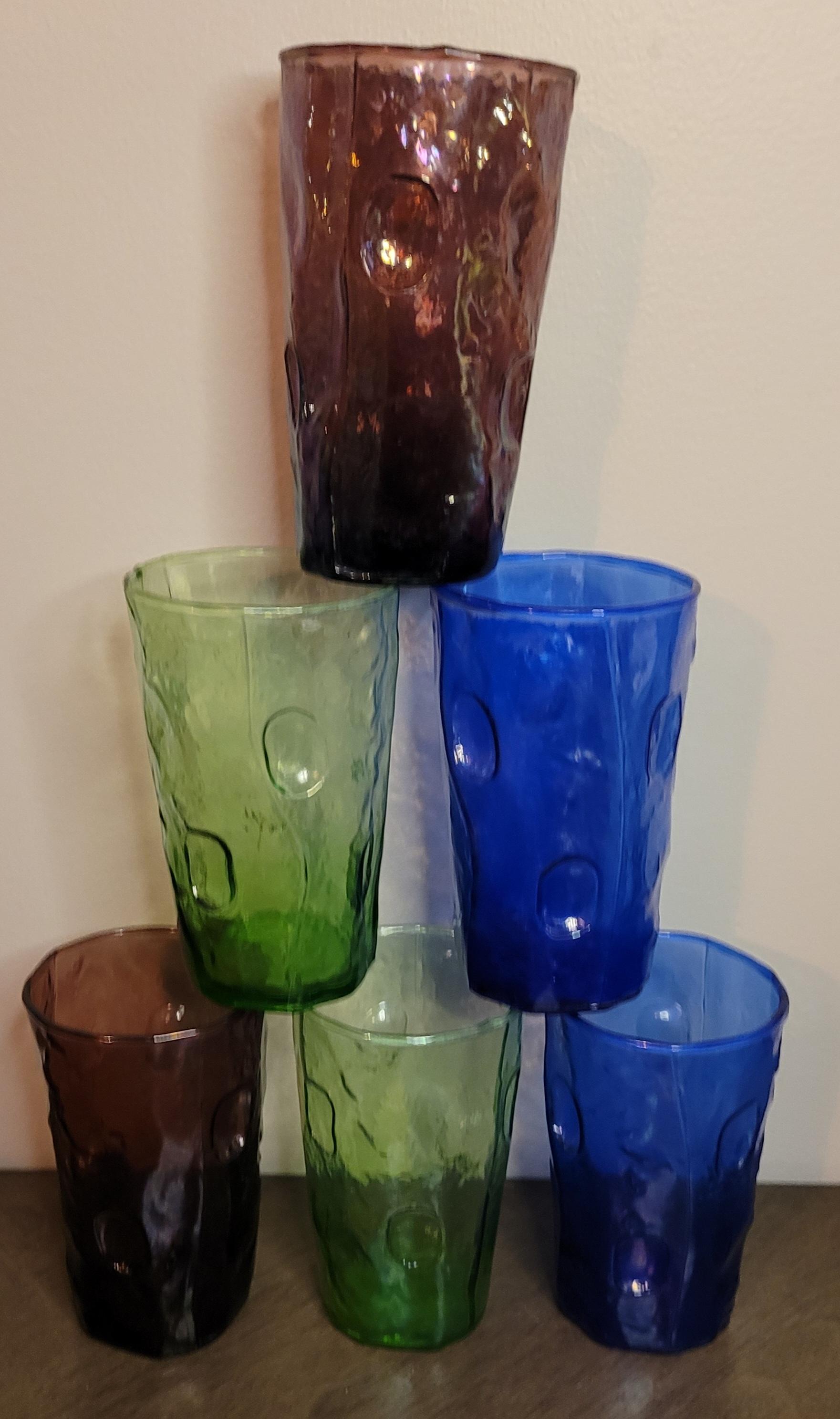 Vintage Decatur Texglass Thumbprint Textured Hand-blown Glass Tumblers ...