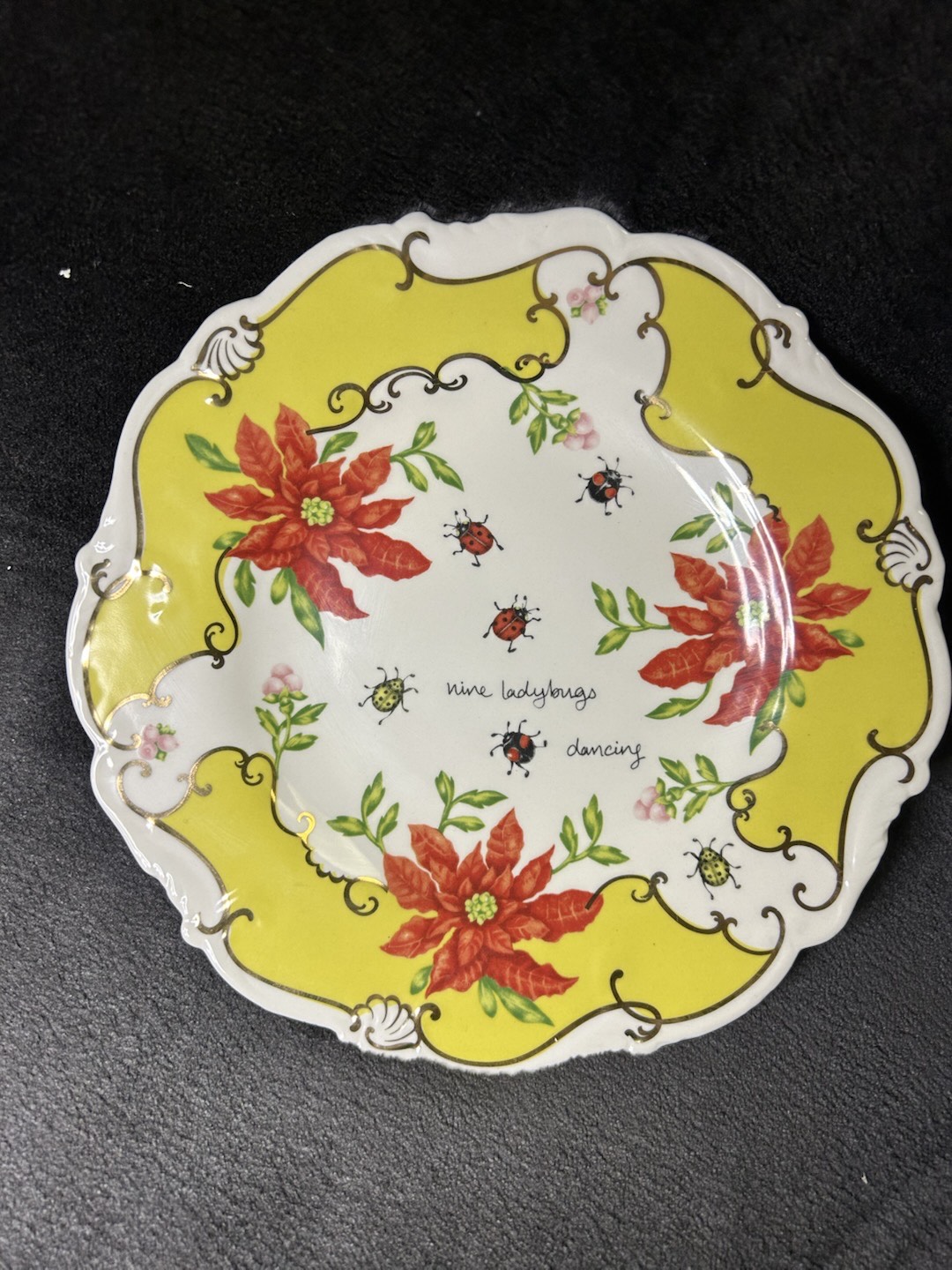 Anthropologie Lou Rota 12 Days of Christmas 9 Ladybugs Dancing 9” Plate