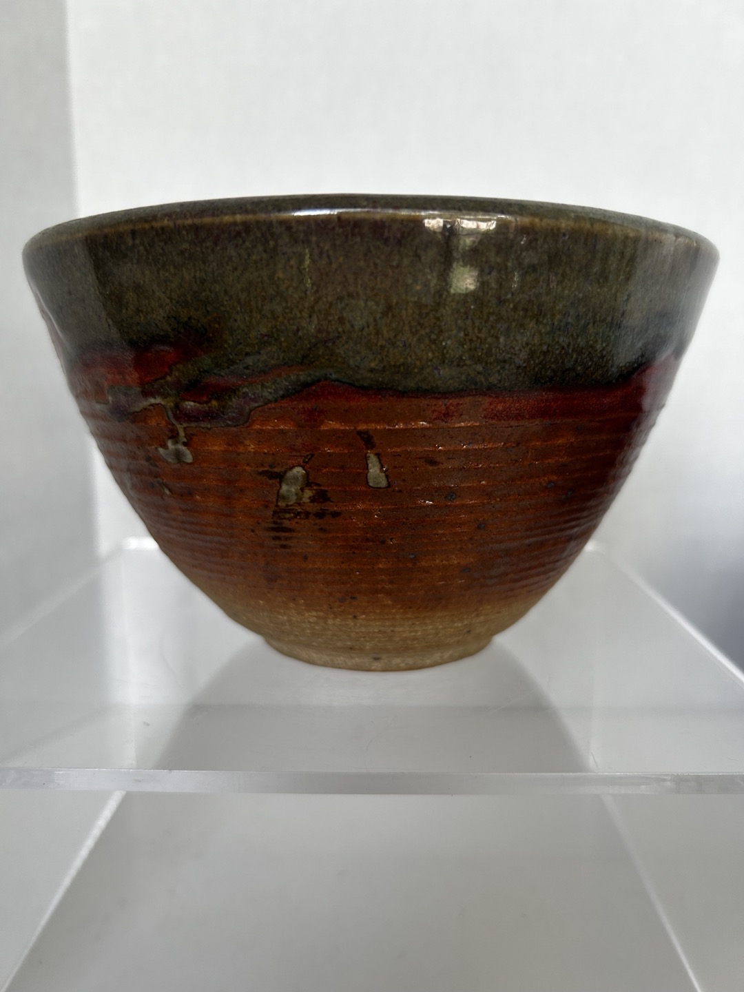 Studio Pottery Bowl With burgundy Splat