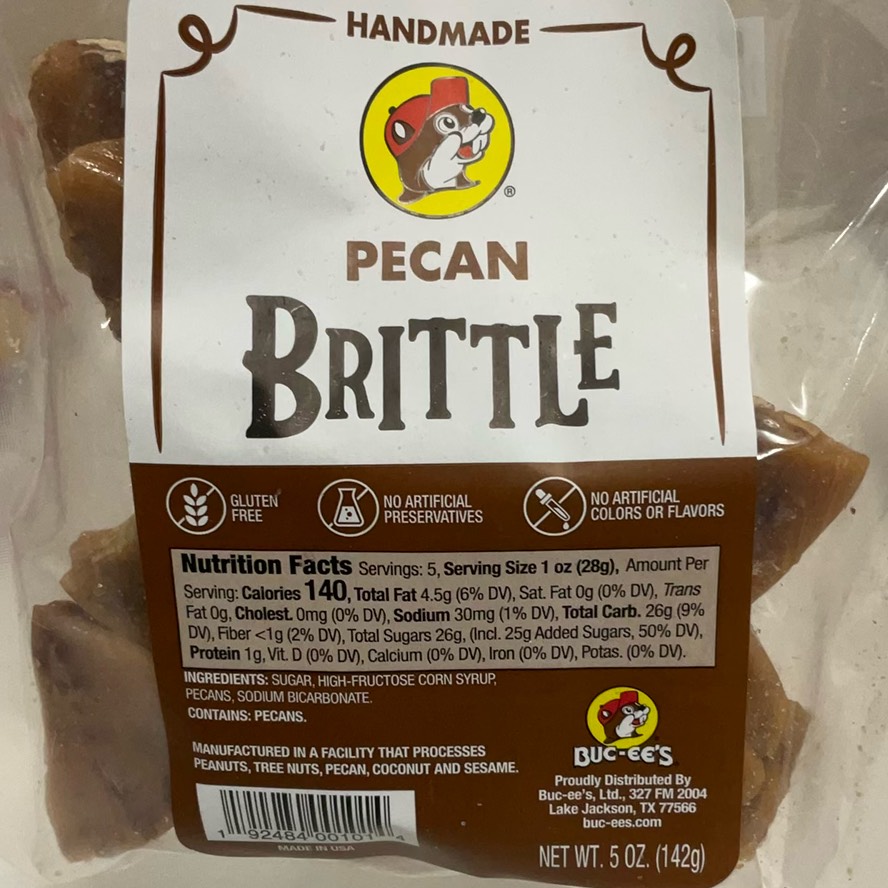 Buc-ee's Pecan Brittle 5OZ. Resealable Bag