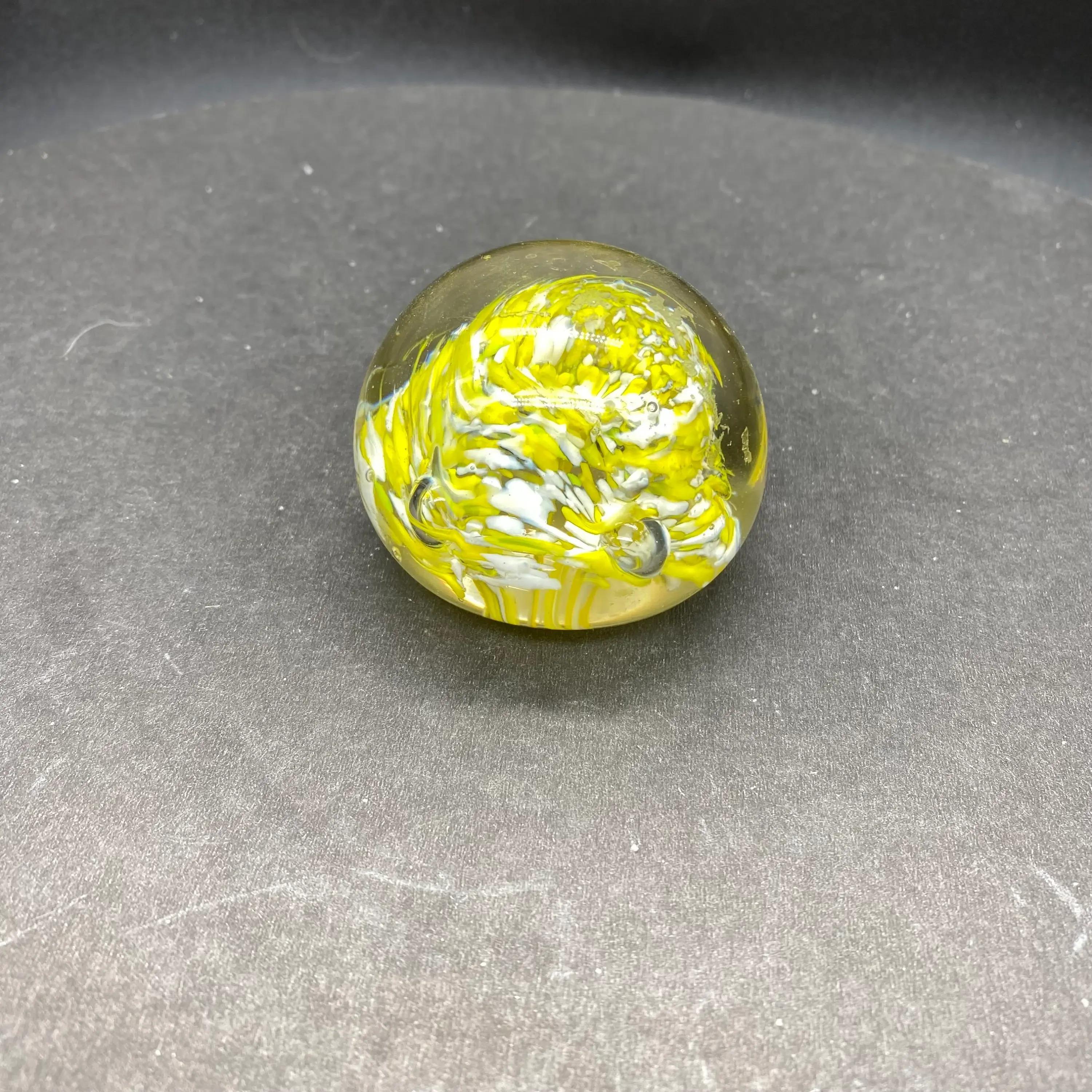 Small Art Glass Yellow White Multicolour Hand Blown Sphere Paperweight ...