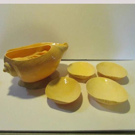 vintage natural conch sea shell serving dish with 4 clam plates ...