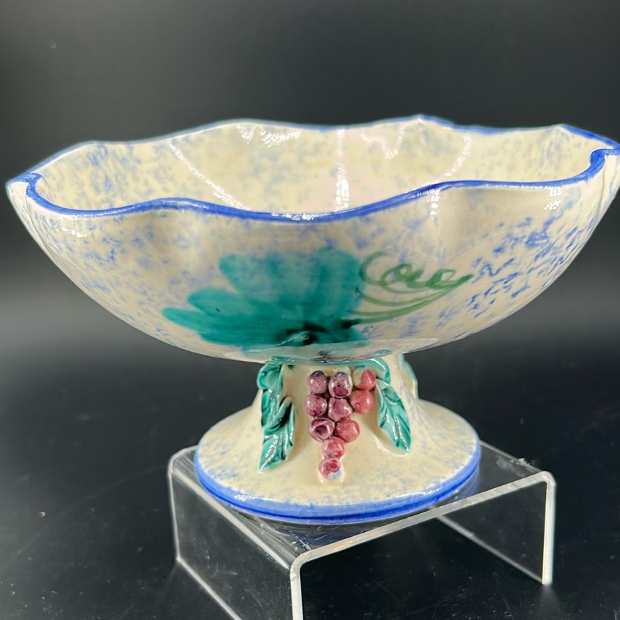 Italian Hand Painted Pedestal Compote Bowl Ceramic