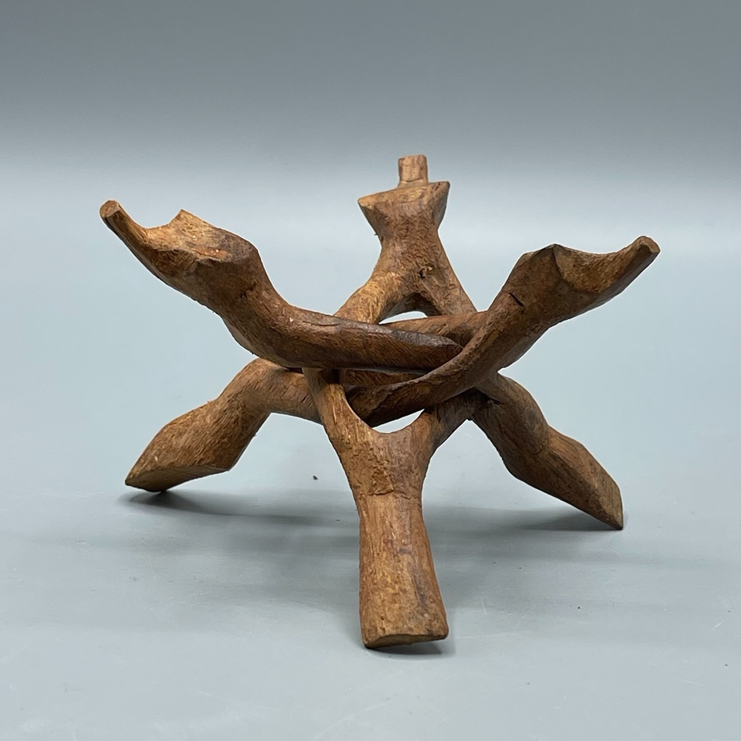 Hand Carved Wood MCM Paperweight Collapsible Display Stand